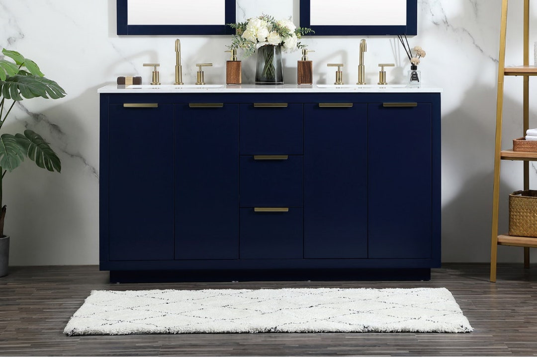 Modern 60-inch Double Bathroom Vanity in Blue/grey/white - Elegant ...