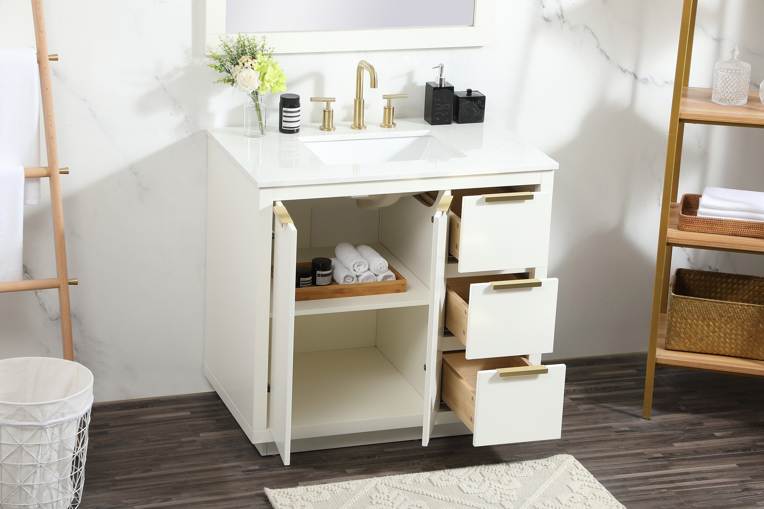 Modern 36-inch Double Bathroom Vanity in Blue/grey/white - Elegant ...