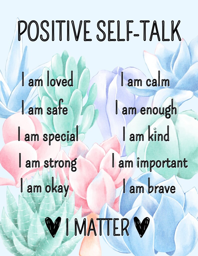 Positive Self-talk Watercolor Succulent Poster Display | Positive ...