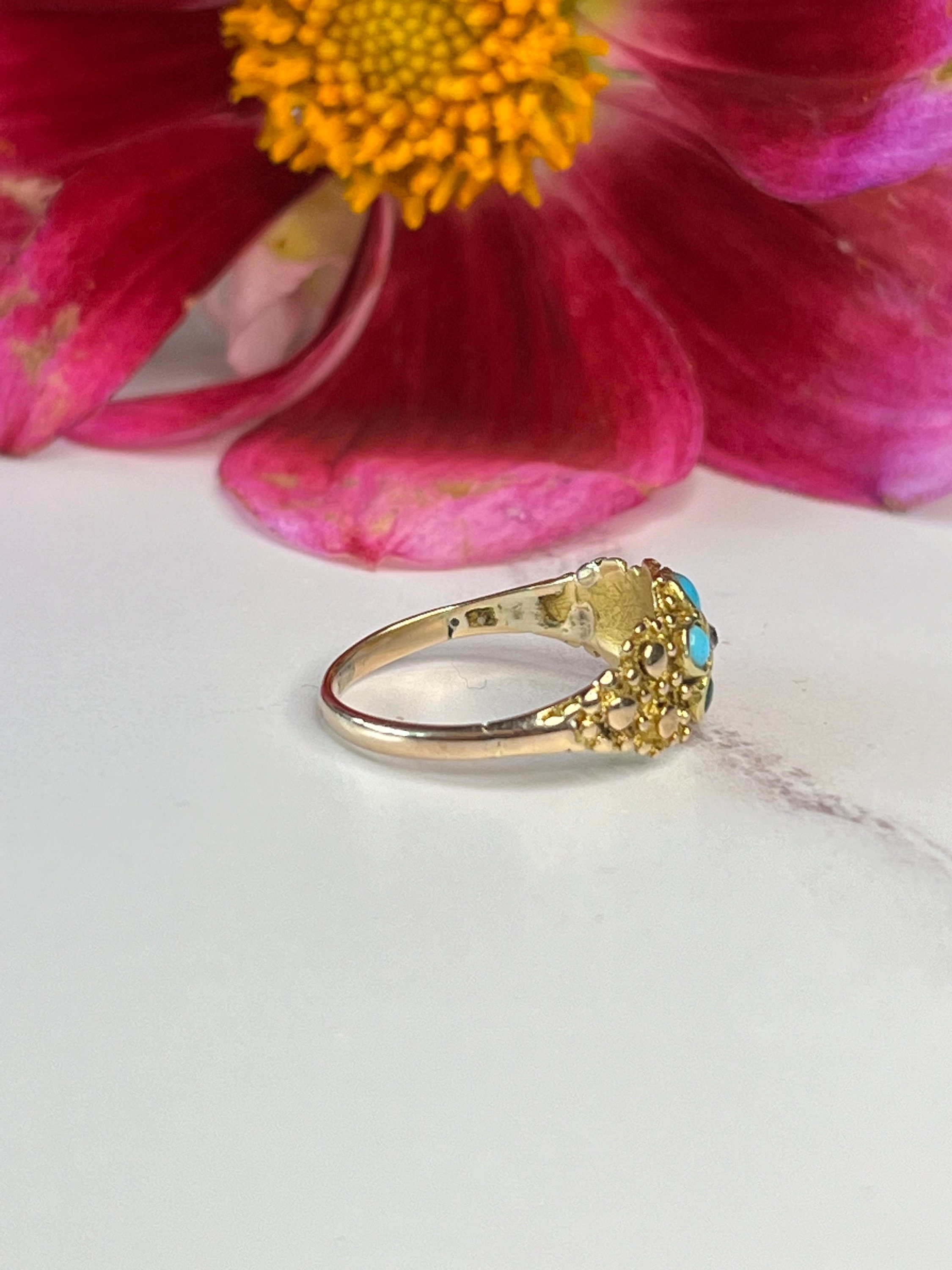 Victorian Forget Me Not Old Cut Diamond and Turquoise 18ct Gold Ring - Etsy