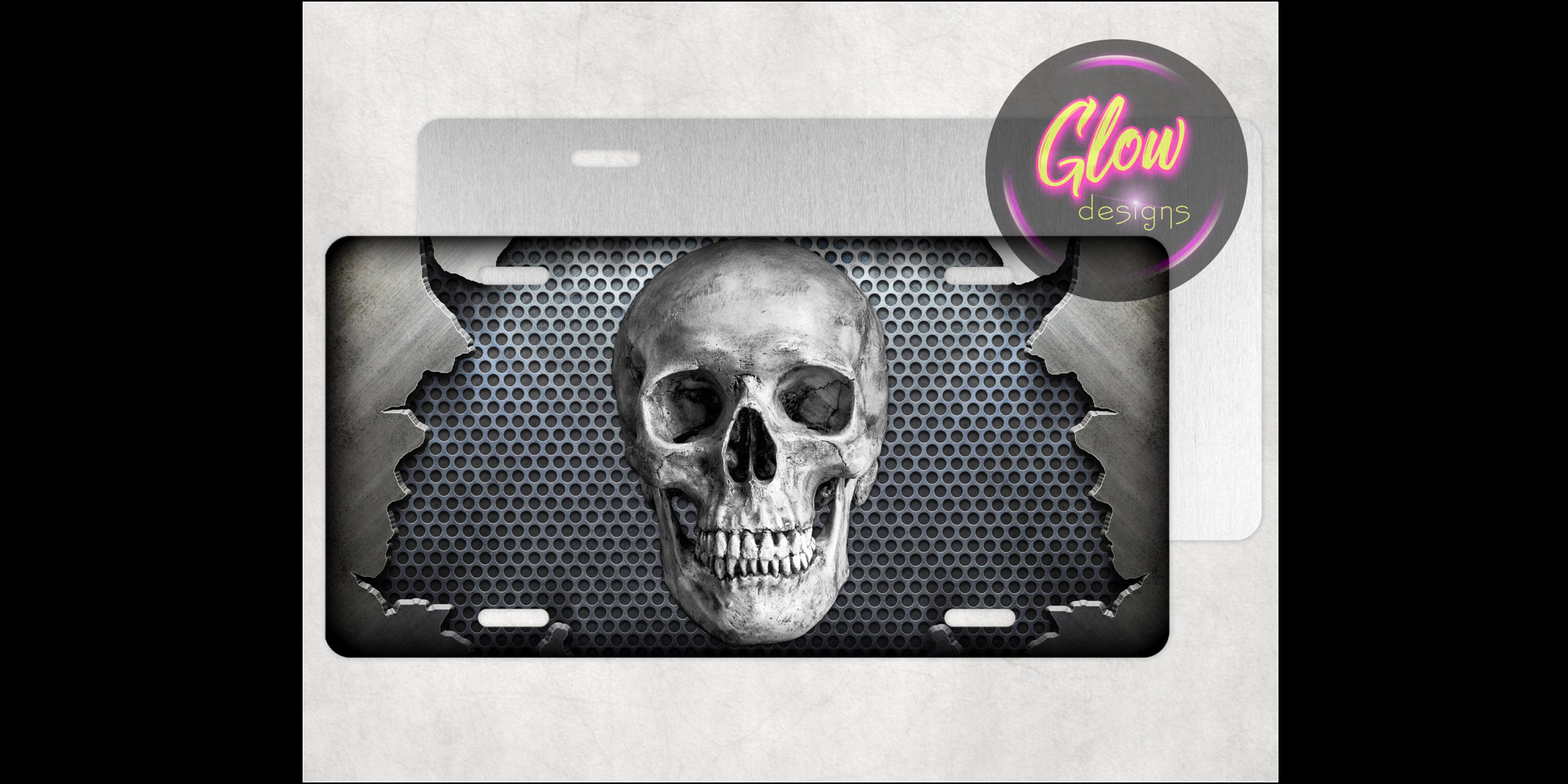 Licence Plate Design Skull on Steel - Etsy