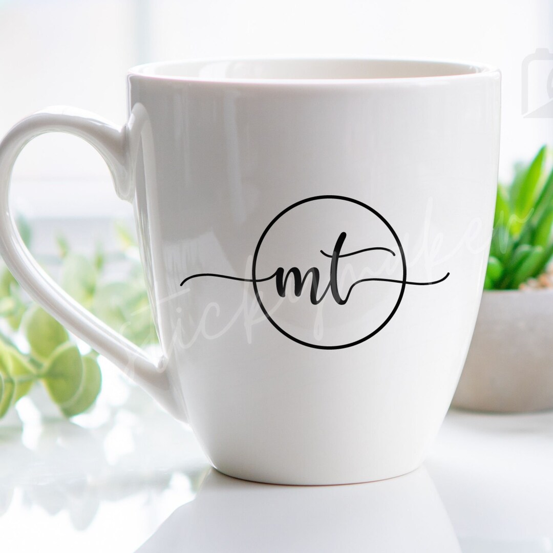 Round Monogram Initials Vinyl Decal Personalize Home Decor Door Elegant ...