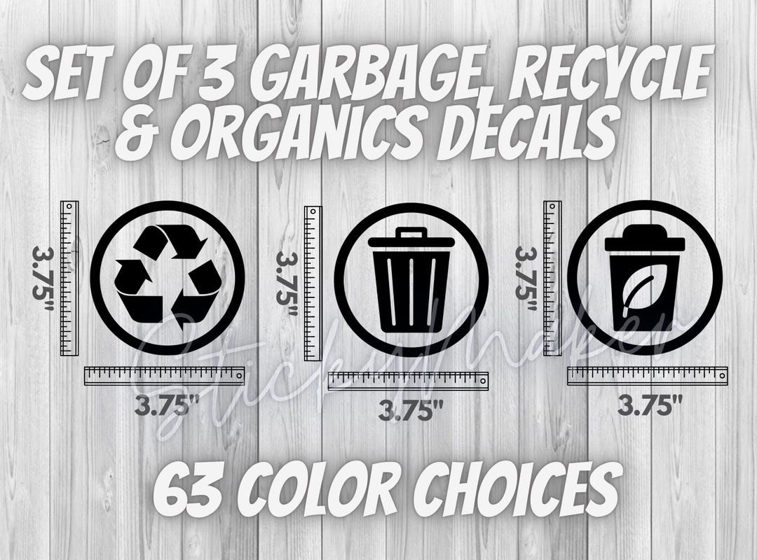 Trash, Recycling, Compost Decals | Waste Bin Labels, Recycle, Organics ...