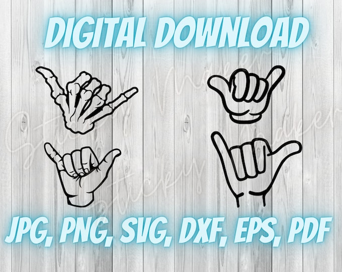 Shaka Hang Loose Skeleton Hand Sign Digital Download Vector Cricut ...