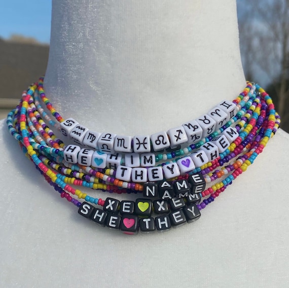 Custom LGBTQ Pride Flag Beaded Necklaces Pronouns Name - Etsy