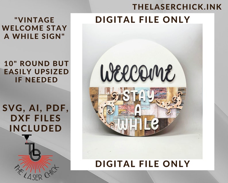 Vintage Welcome Stay a While Sign - Etsy