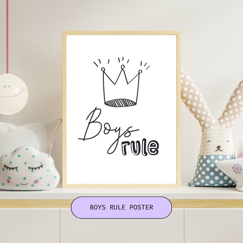 Wall Art Boys Rule Printable Decor for Boys Room Poster Fun Boys Art ...