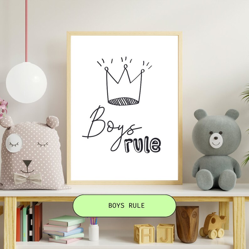 Wall Art Boys Rule Printable Decor for Boys Room Poster Fun Boys Art ...
