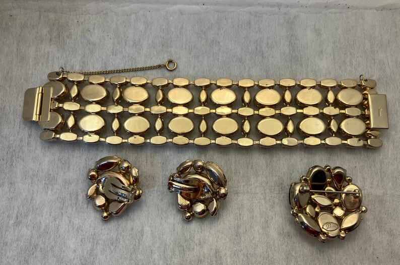 Rare Sherman Parure Mirror Back Cabochon 1960's Autumn Colors Bracelet ...