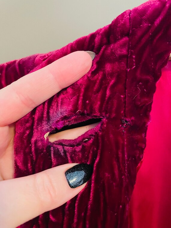 1920s Red Silk Velvet Coat, Very Long - Size Small- D… - Gem