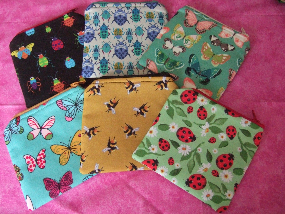 Handmade Fabric Coin Purse, Coin Pouch, BEES BUGS BUTTERFLIES Handmade ...