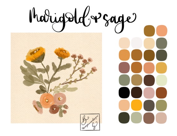Marigold and Sage Vintage Color Palette for Procreate | Etsy