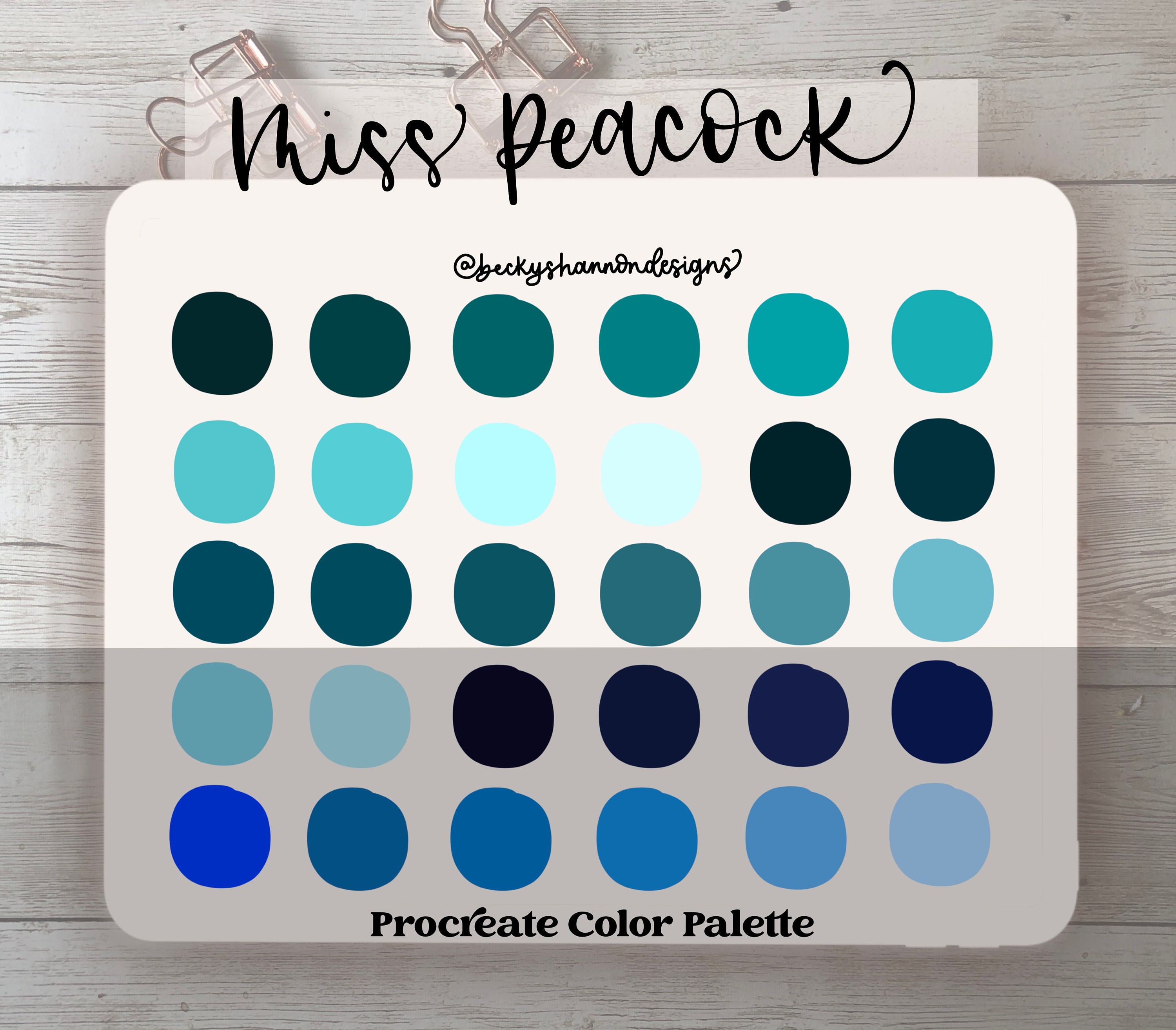 Miss Peacock Shades of Teal Procreate Color Palette Instant Digital ...
