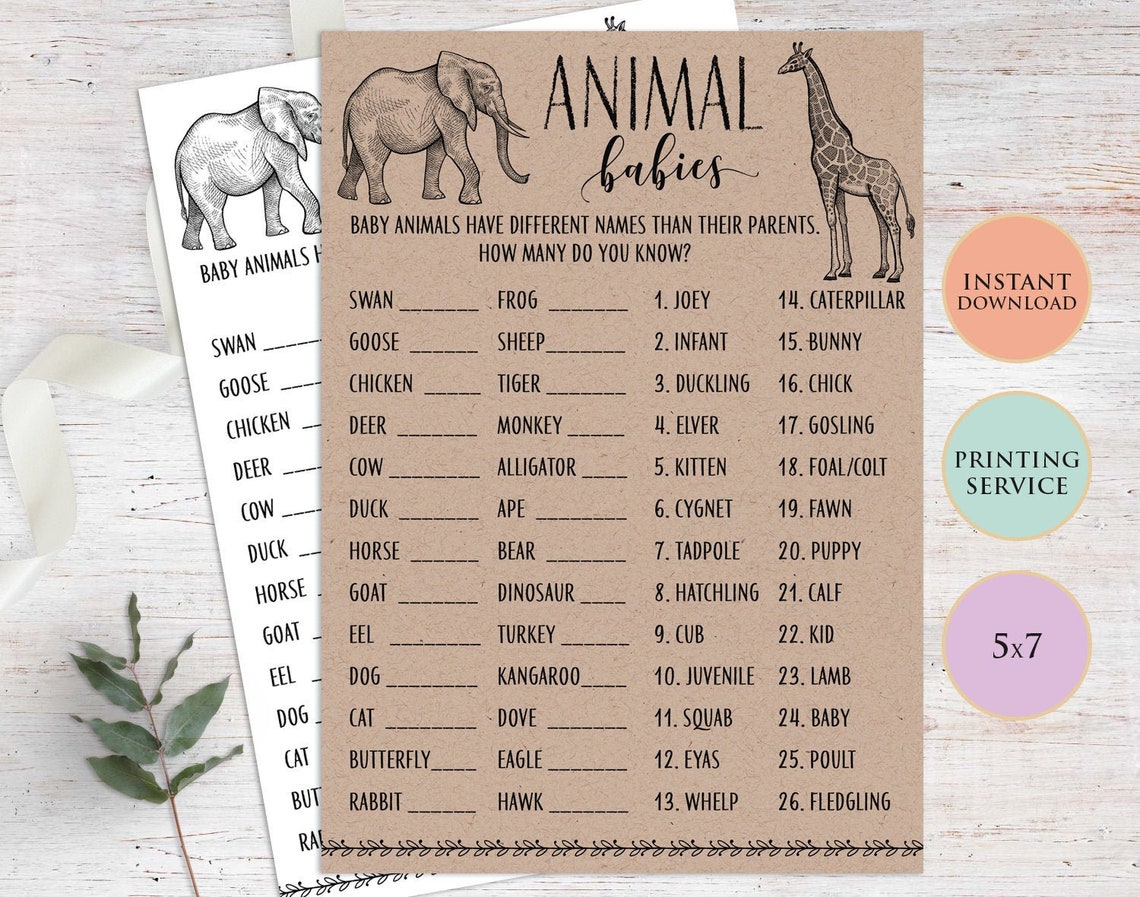Animal Babies Baby Shower Game Printable Template Fun Guessing - Etsy