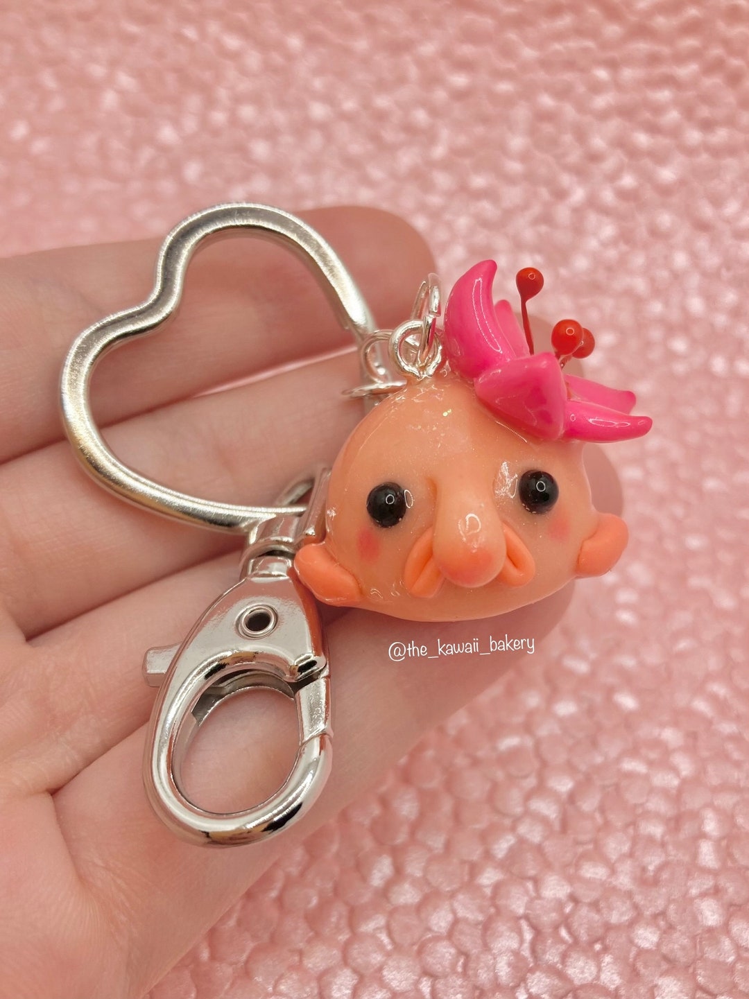 Blob Fish With Sakura Flower Heart Keychain - Etsy