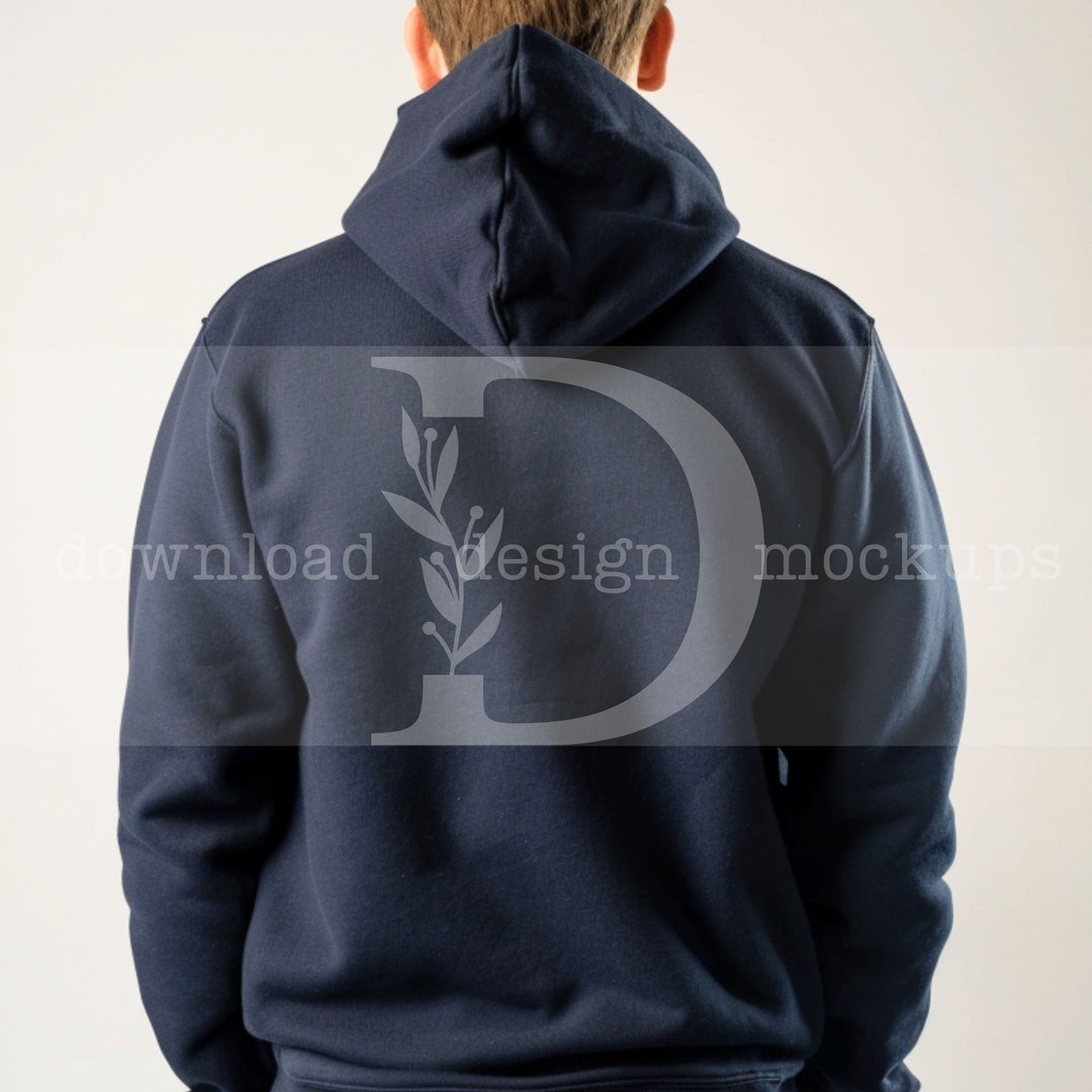 Back of Gildan 18500 Navy Male Mockup Navy Blue Hoodie Mockups Man ...
