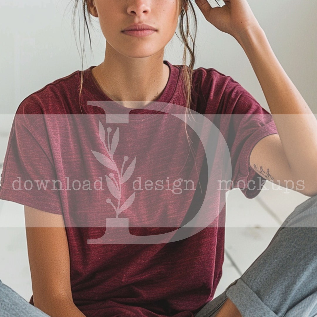 Heather Cardinal Bella and Canvas Mockup Streetwear Mockup Women's ...