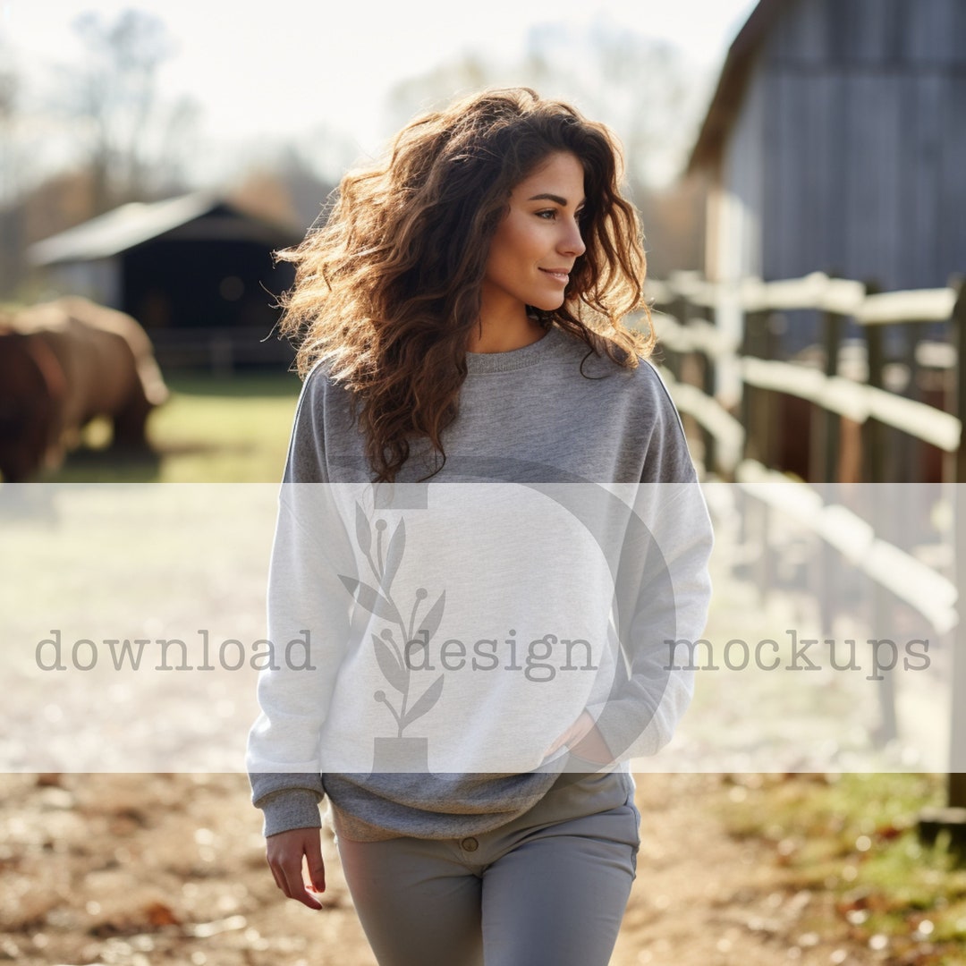 Gildan 18000 Farm Life Mockup Grey Sweater Mockup Mockups Trendy ...