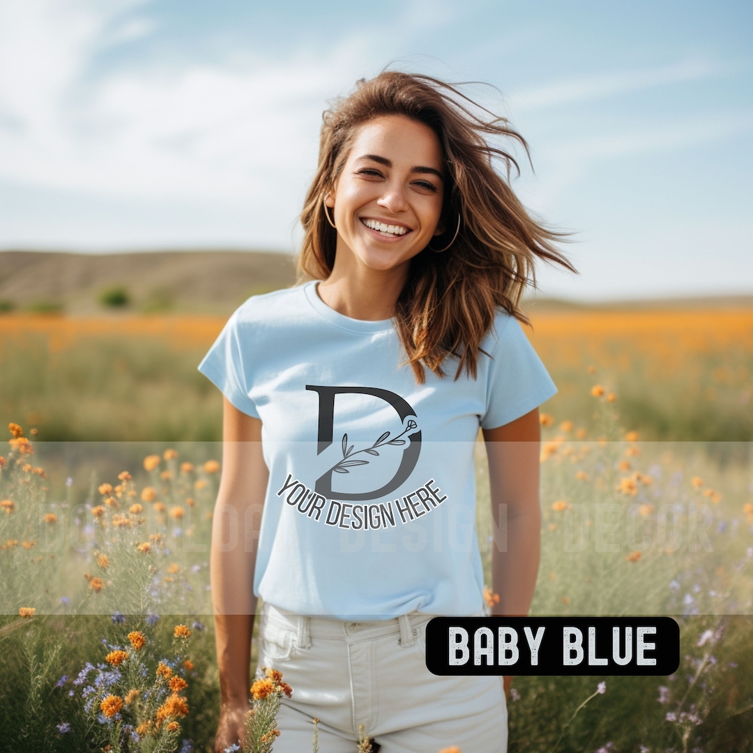 Baby Blue Bella and Canvas Mockup Whimsical Mockup Women's Bella 3001 ...