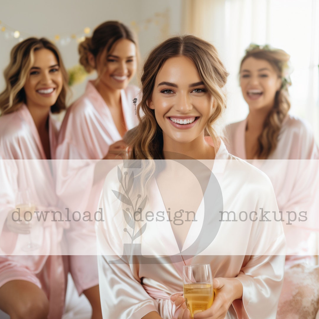 Bachelorette Party Girl Group Mockup for Satin Robe Towel City TC054 ...