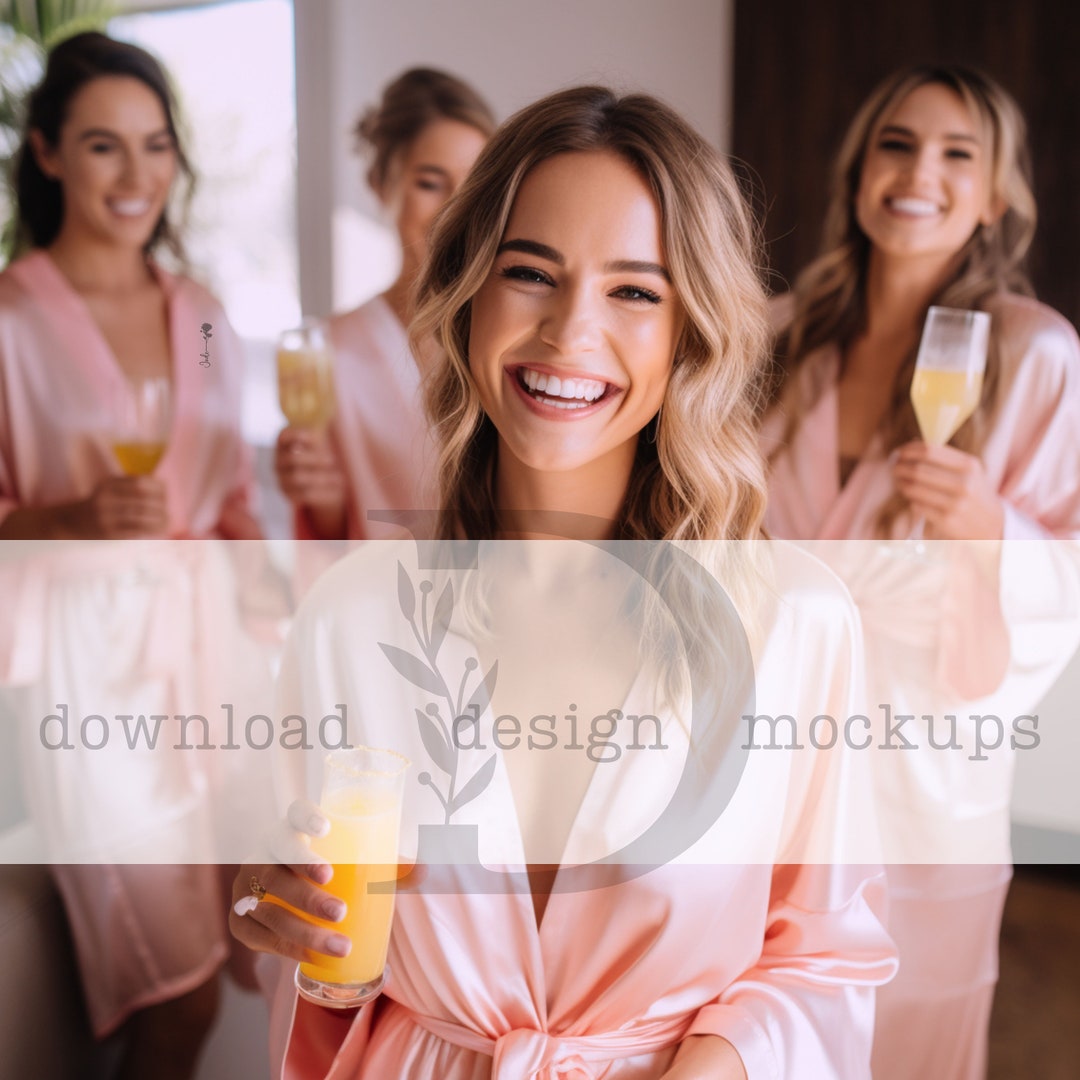 Bachelorette Party Girl Group Mockup for Satin Robe | Towel City TC054 ...