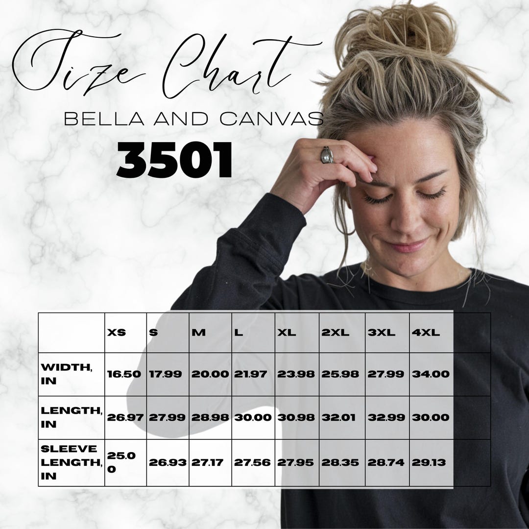Bella and Canvas 3501 Size Chart, Listing Colour Option Template for ...