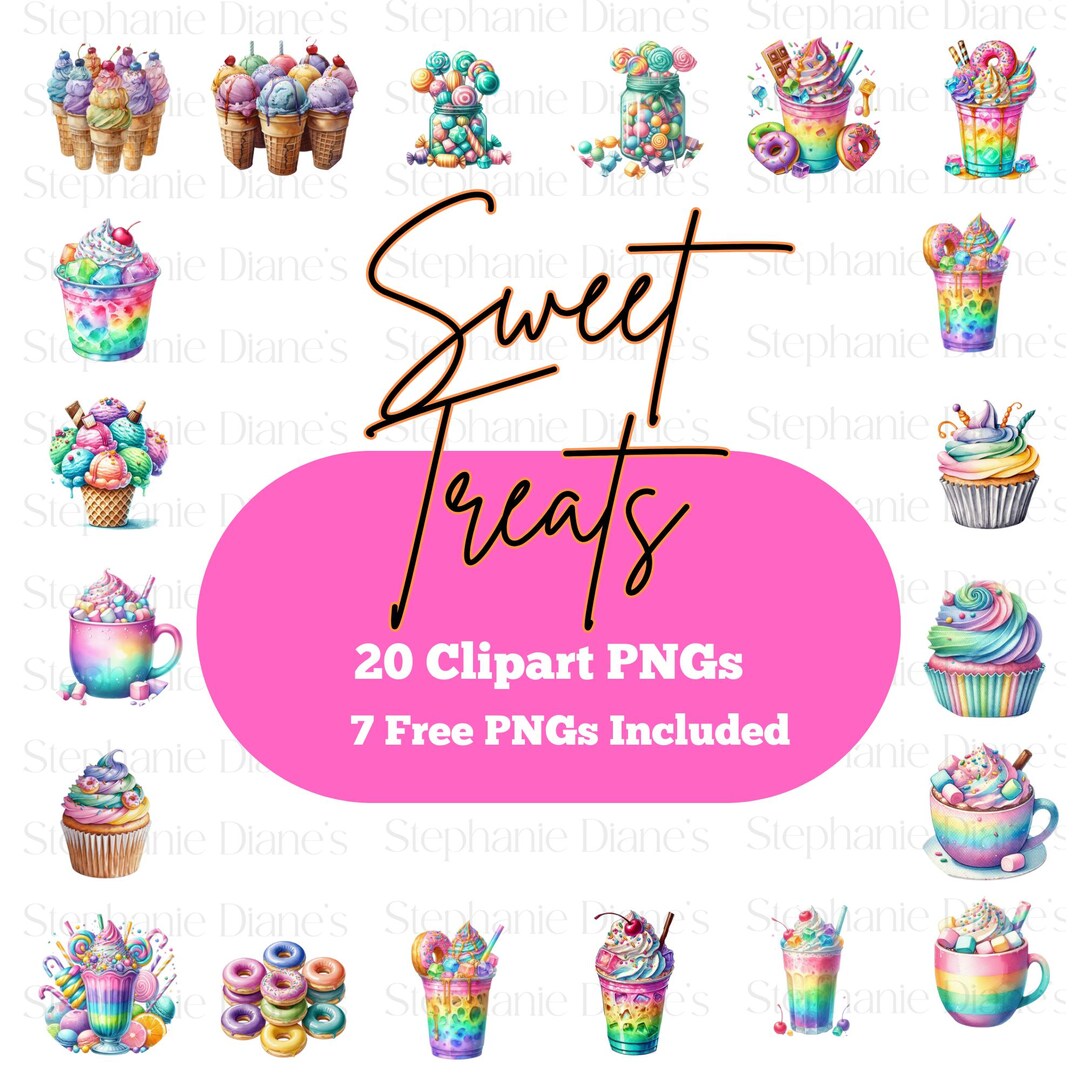 Sweet Treats Watercolor Clipart Bundle – Desserts, Donuts, Sundaes ...