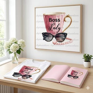 Pink Boss Lady Clipart: Watercolor Tea Cup PNG (digital Download) - Etsy
