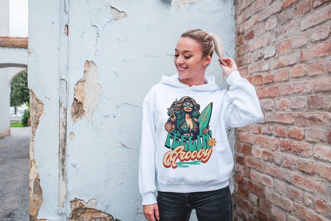 Boho Groovy Surfer Lightweight Hooded Sweatshirt | Chill Vibes, Beach ...