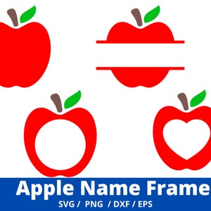 Apple Name Frame Svg Bundle, Apple Nametag Svg, Apple Svg, Apple ...