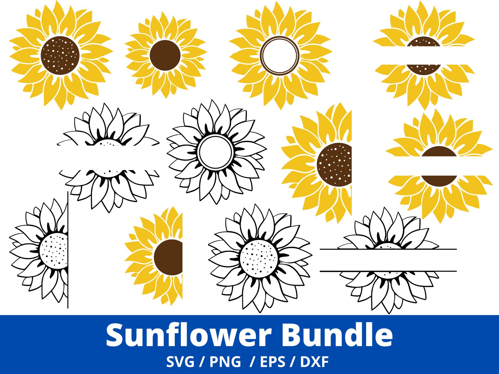 Sunflower SVG Bundle, Sunflower SVG, Flower SVG, Monogram Svg, Half ...