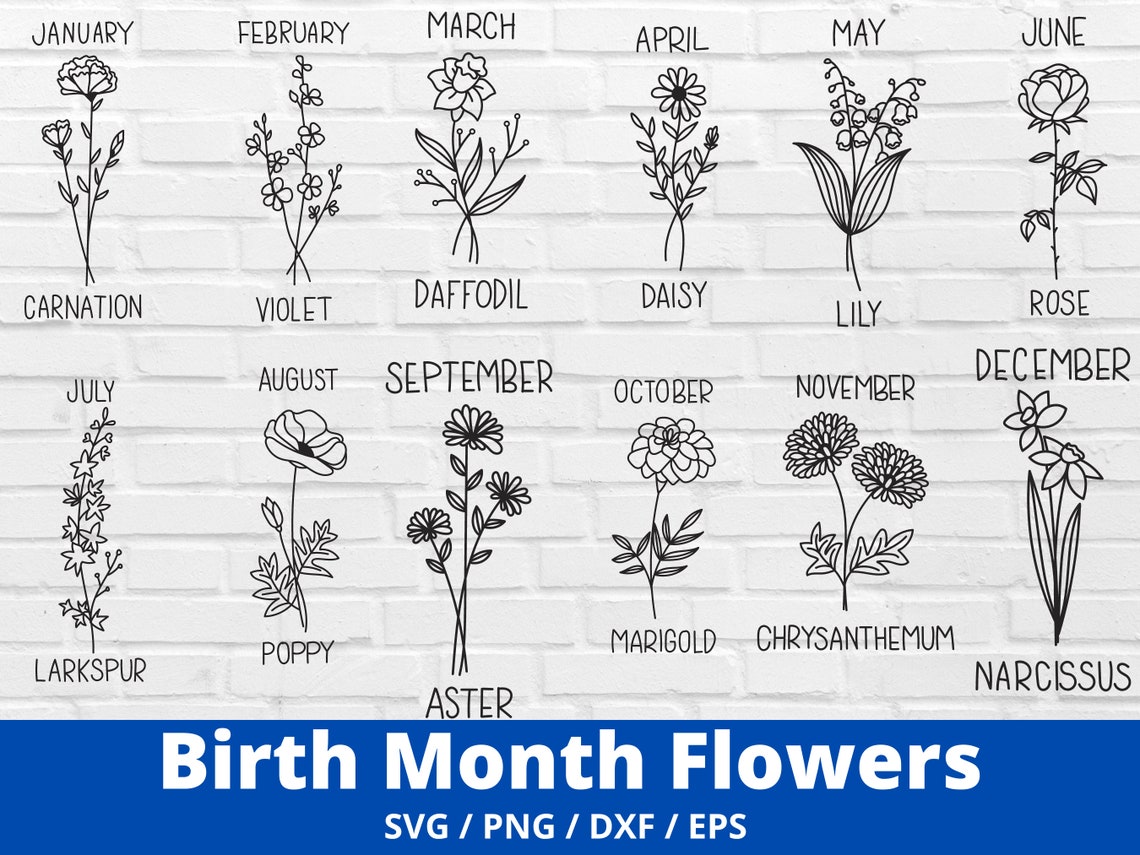 Birth Month Flower Bouquet Svg Bundle, Birth Month Flower Png, Flower ...
