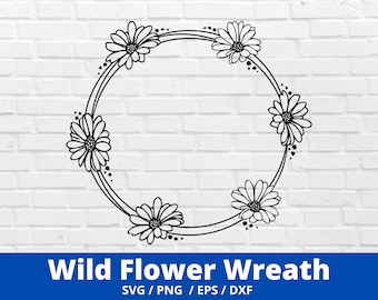 Wild Flower Wreath Illustration Clipart - Etsy