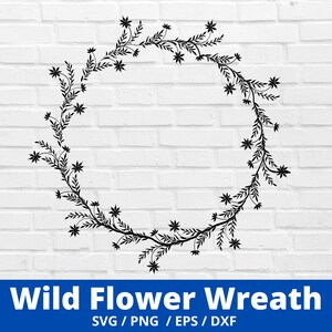 Wild Flower Wreath Svg, Wild Flower Wreath Illustration Clipart, Flower ...