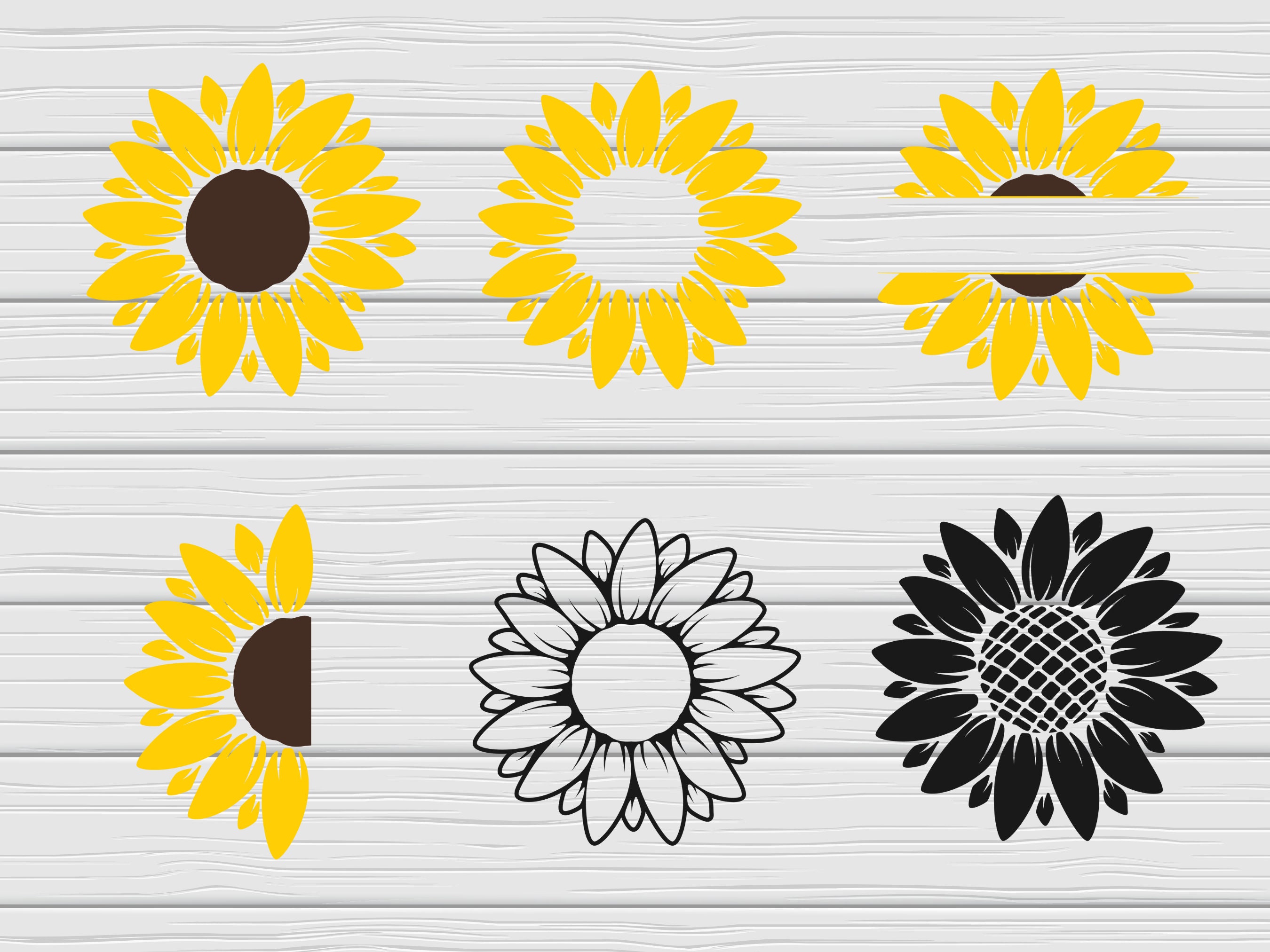 Sunflower SVG Sunflower Monogram SVG Vinyl Flower Svg Half - Etsy