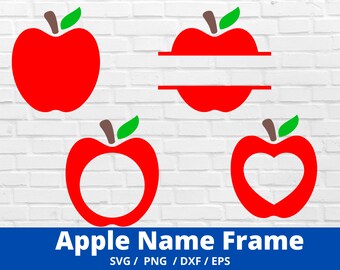 Apple Name Frame Svg Bundle, Apple Nametag Svg, Apple Cut File, Apple ...
