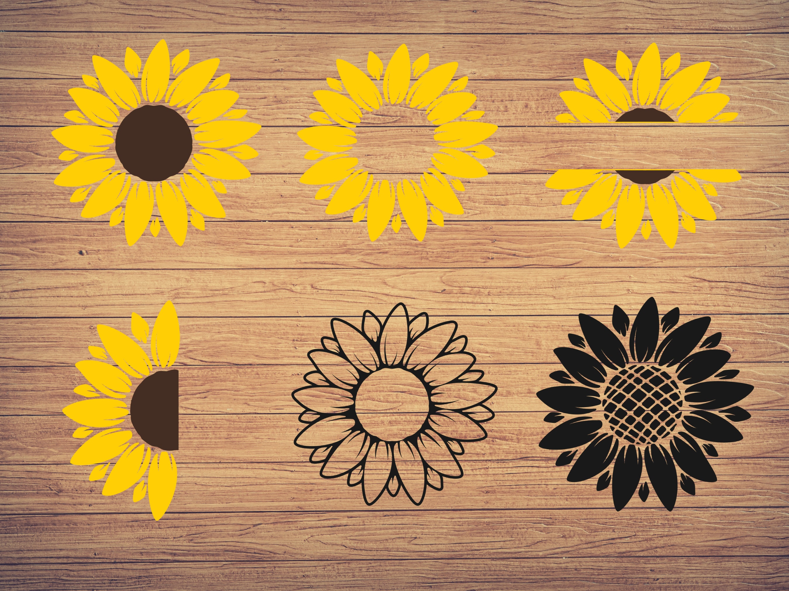 Sunflower SVG, Sunflower Monogram SVG, Vinyl, Flower Svg, Half ...