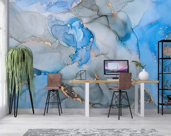 Abstract Blue Marble, Adhesive, Peel and Stick Wall Mural - Etsy