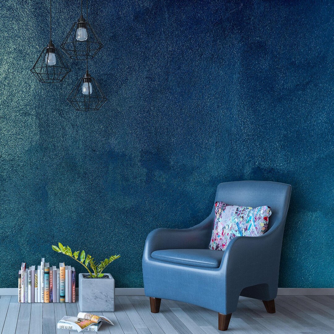 Blue Gradient Textured Wallpaper: Grunge Peel and Stick Mural - Etsy
