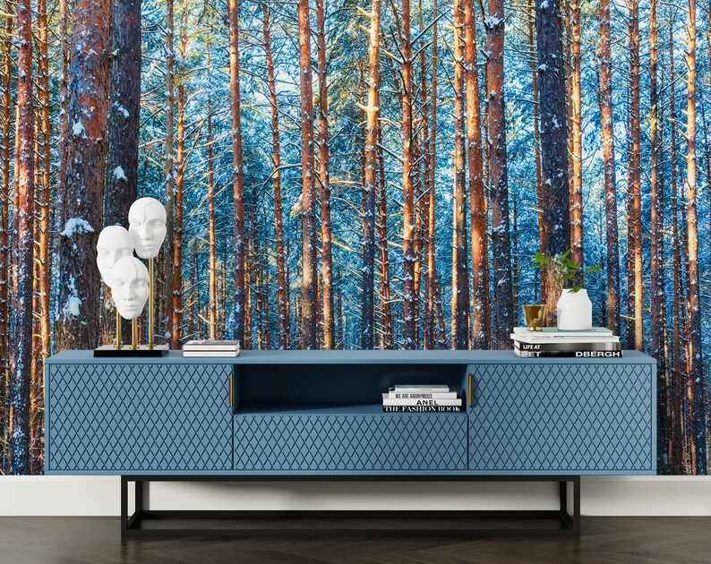 Winter Forest Snow Wallpaper Mural: Removable Wood Wall Decor - Etsy