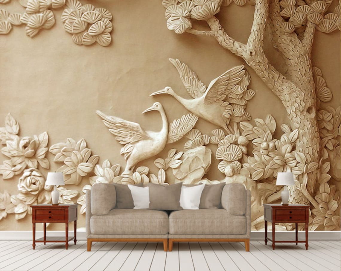 3D Relief Tree Mural Wall Art Mural Wallpaper Non Woven - Etsy