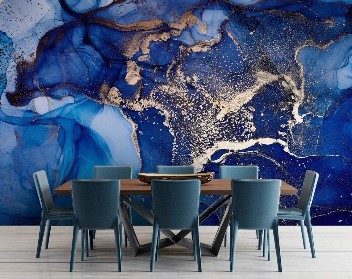 Golden Blue Marble Pattern Wallpaper Peel and Stick Wallpaper - Etsy