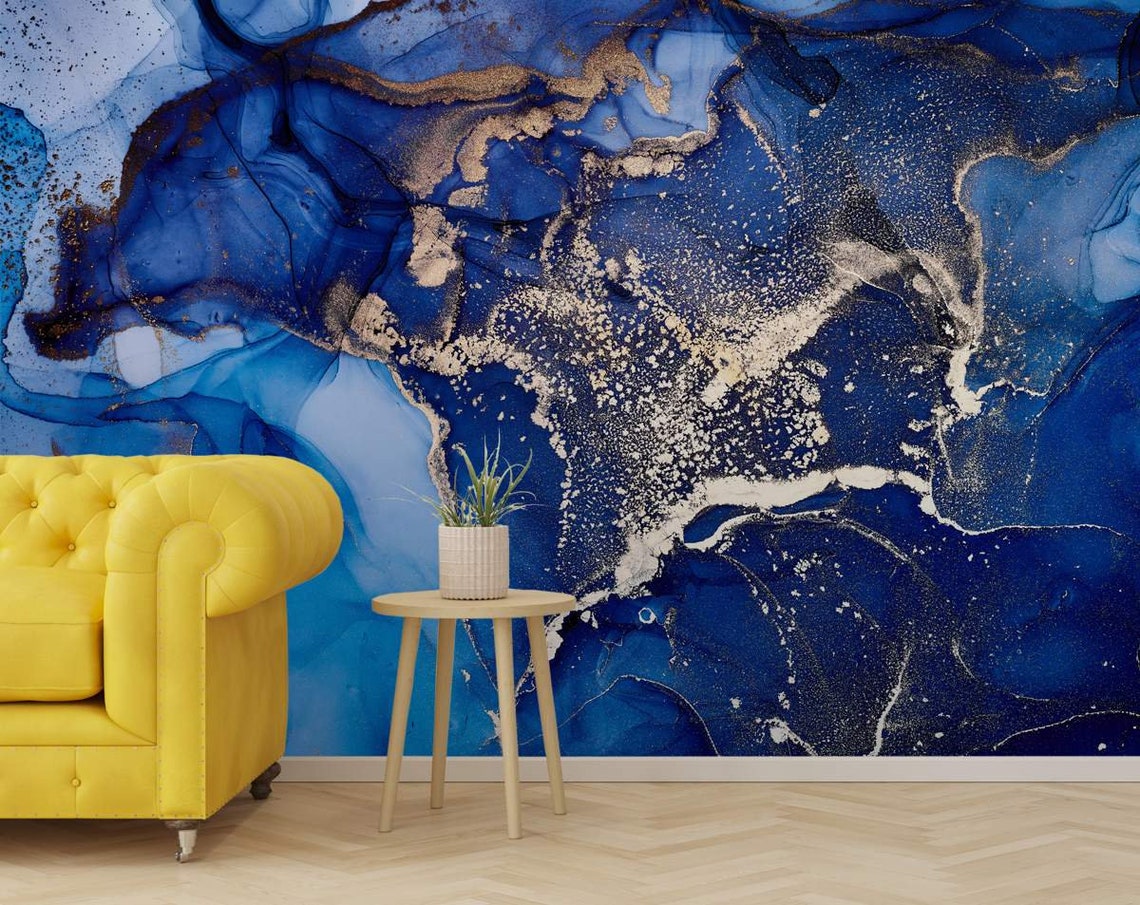 Golden Blue Marble Pattern Wallpaper Peel and Stick Wallpaper - Etsy