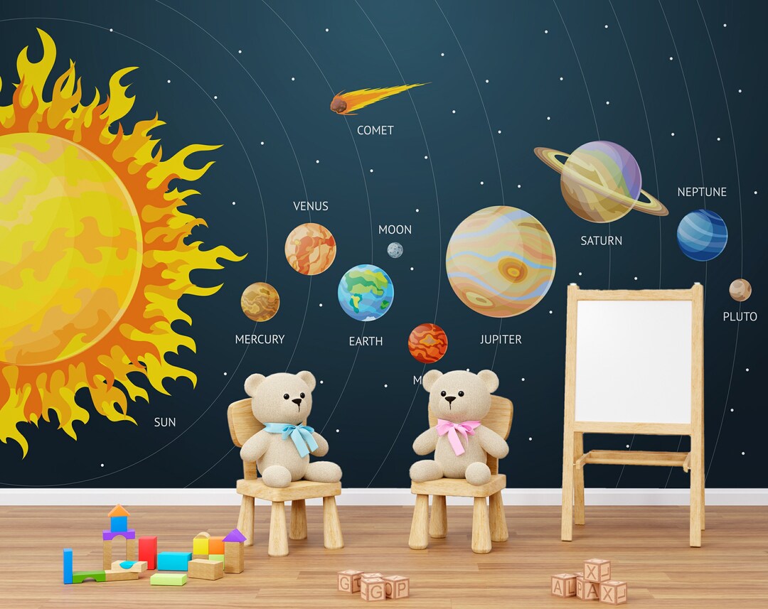 Solar System Wallpaper Kids Room Wall Mural Planets of the - Etsy