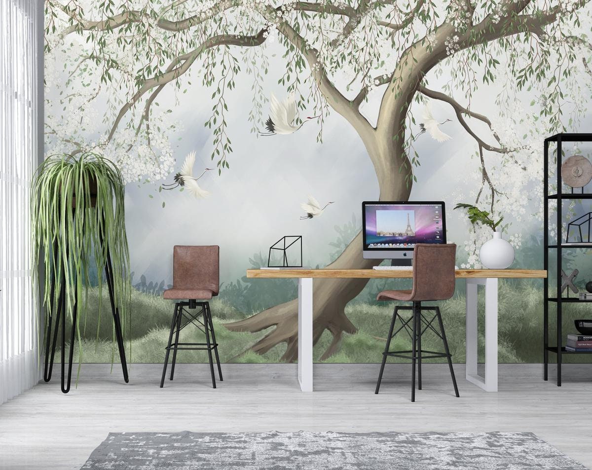 Nature Wallpaper Peel and Stick Wallpaper White Floral Tree - Etsy