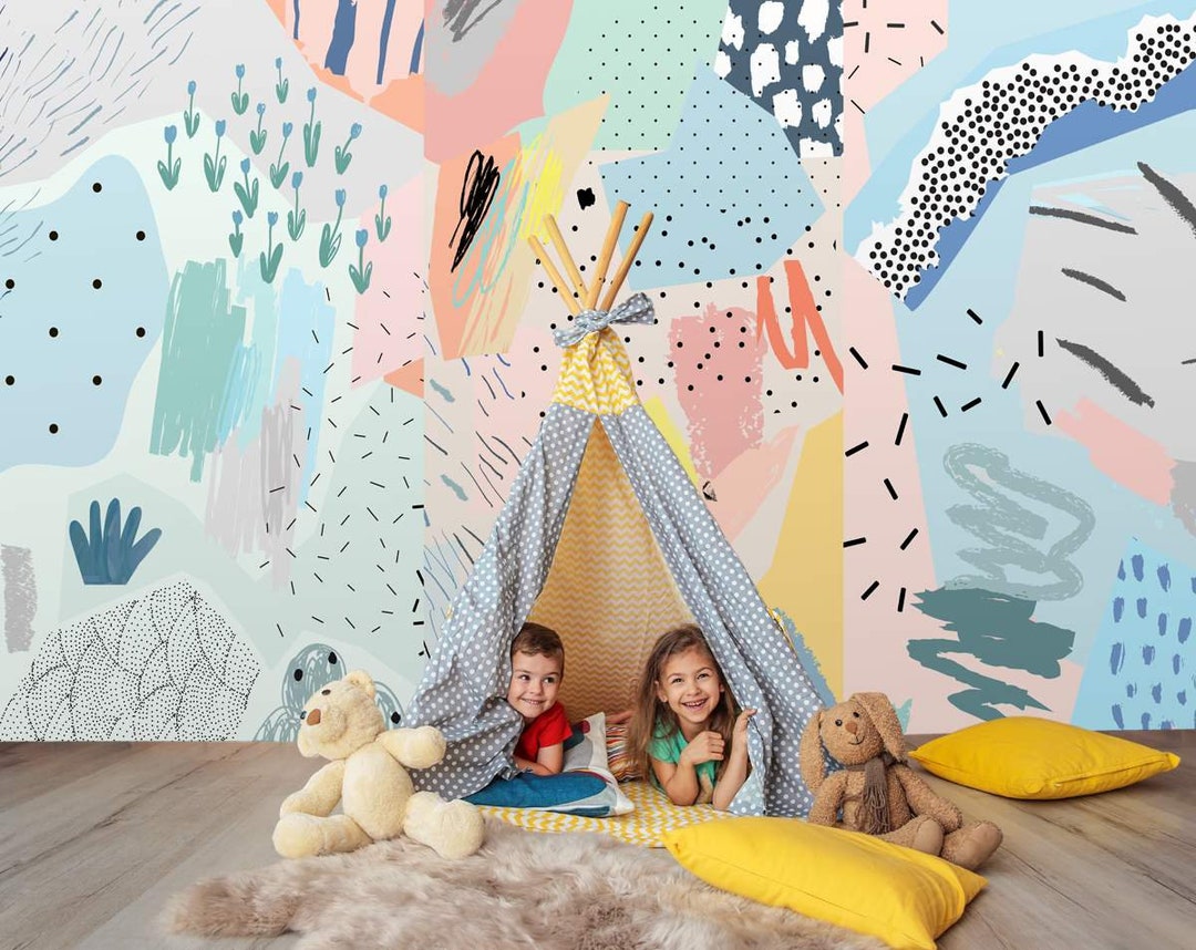 Pastel Abstract Pop Wallpaper, Kids Nursery Decor, Peel and Stick - Etsy
