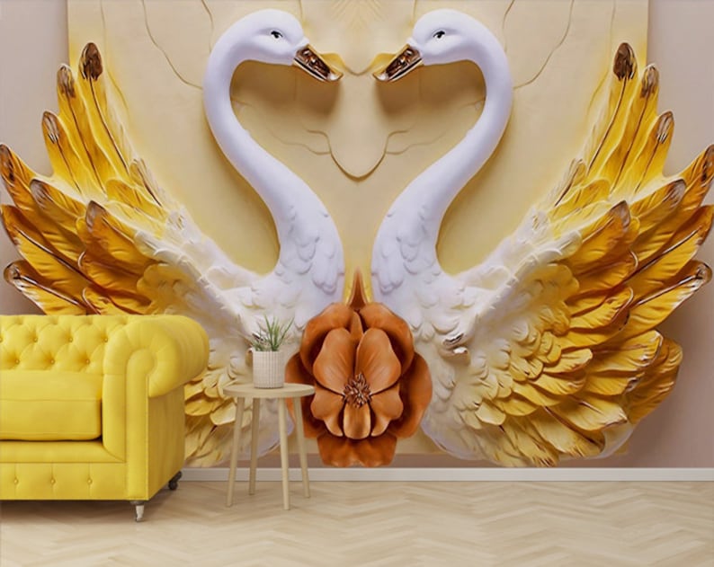 3D Swan Mural Wallpaper | Love Theme, Bedroom Design - Etsy