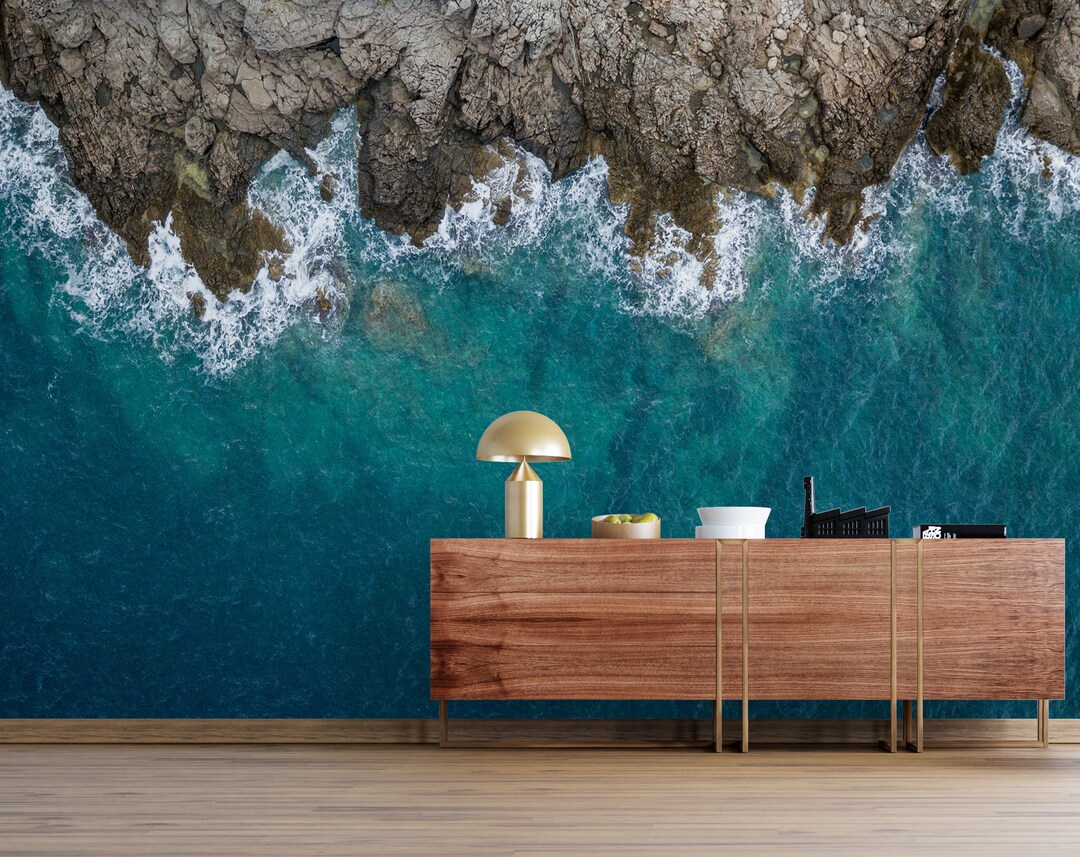 The Ocean View Tapestry Wallpaper, Sea Waves Custom Wall Paper, Nature ...
