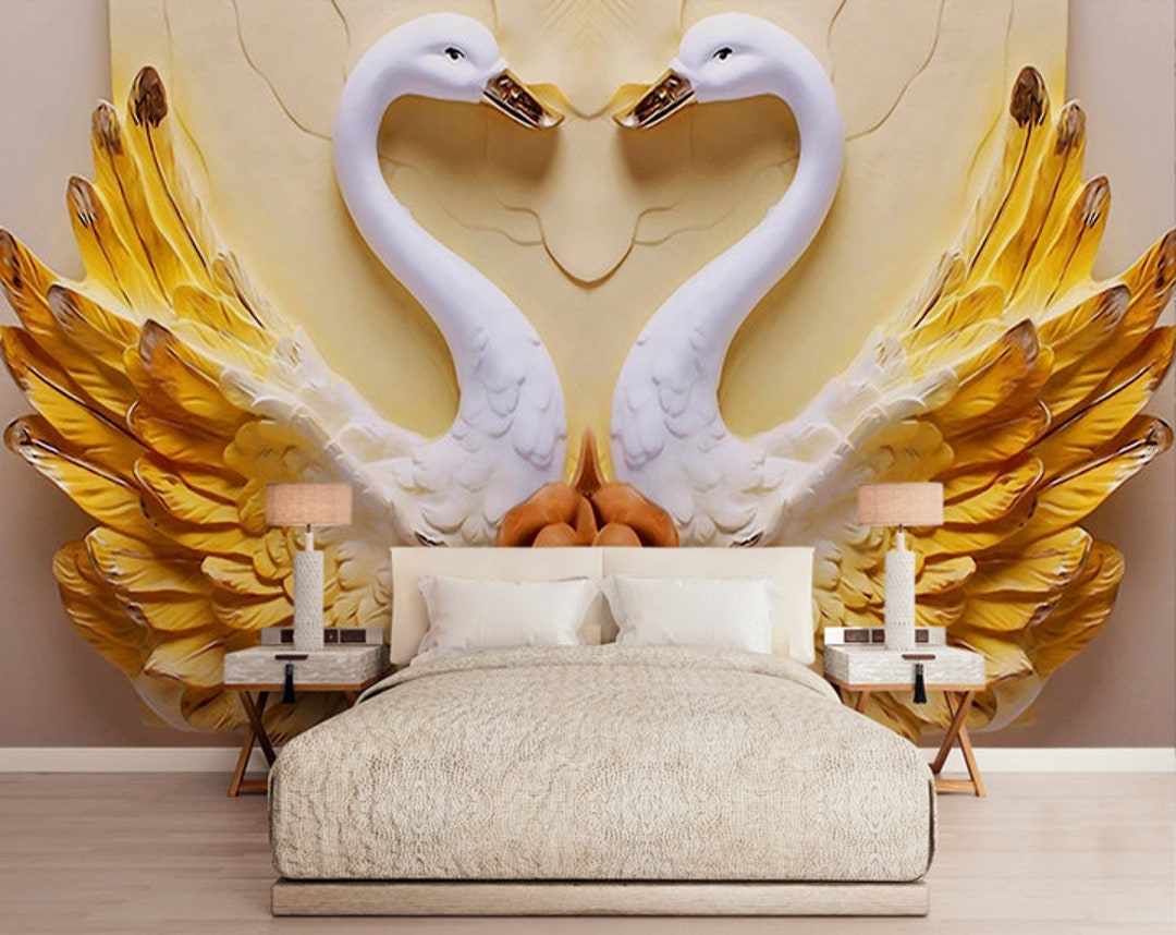 3D Swan Mural Wallpaper | Love Theme, Bedroom Design - Etsy