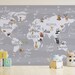Cute Animals Kids World Map Wallpaper for Kids Room Atlas Animal Theme ...